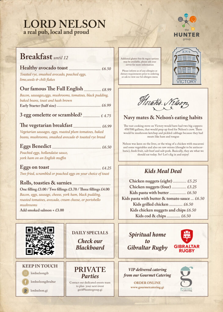 Menu - The Lord Nelson Pub