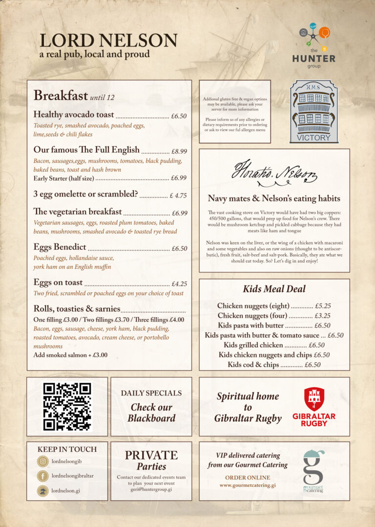 Menu - The Lord Nelson Pub